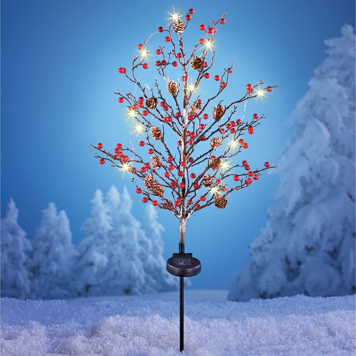 Solar Tree with Berries and Pinecones Yard Stake | Collections Etc.