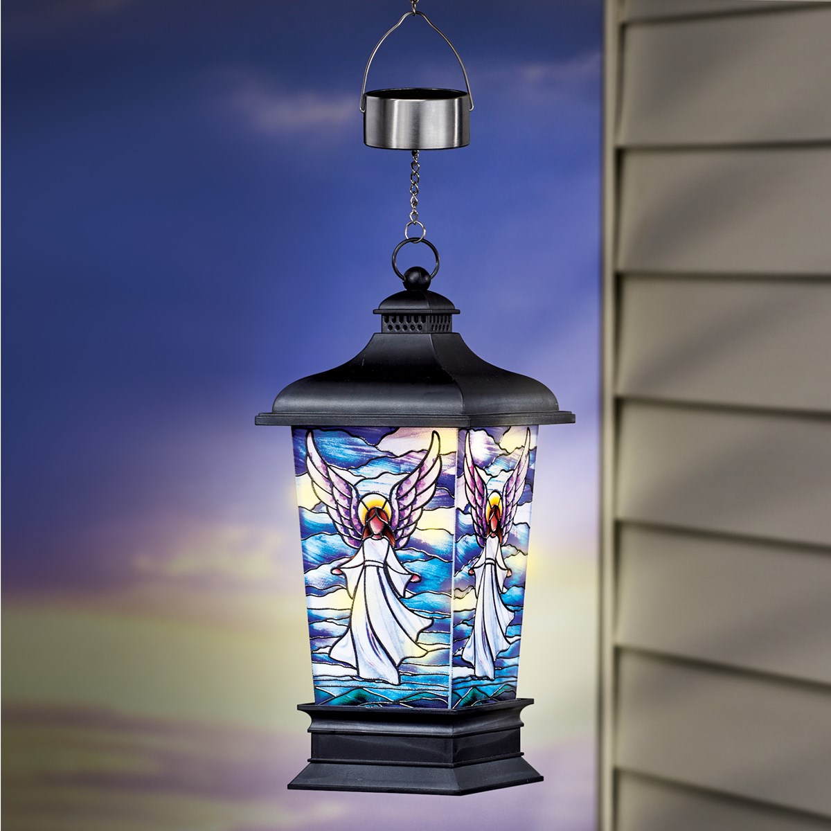 Solar Stained Glass Style Holiday Hanging Lanterns | Collections Etc.