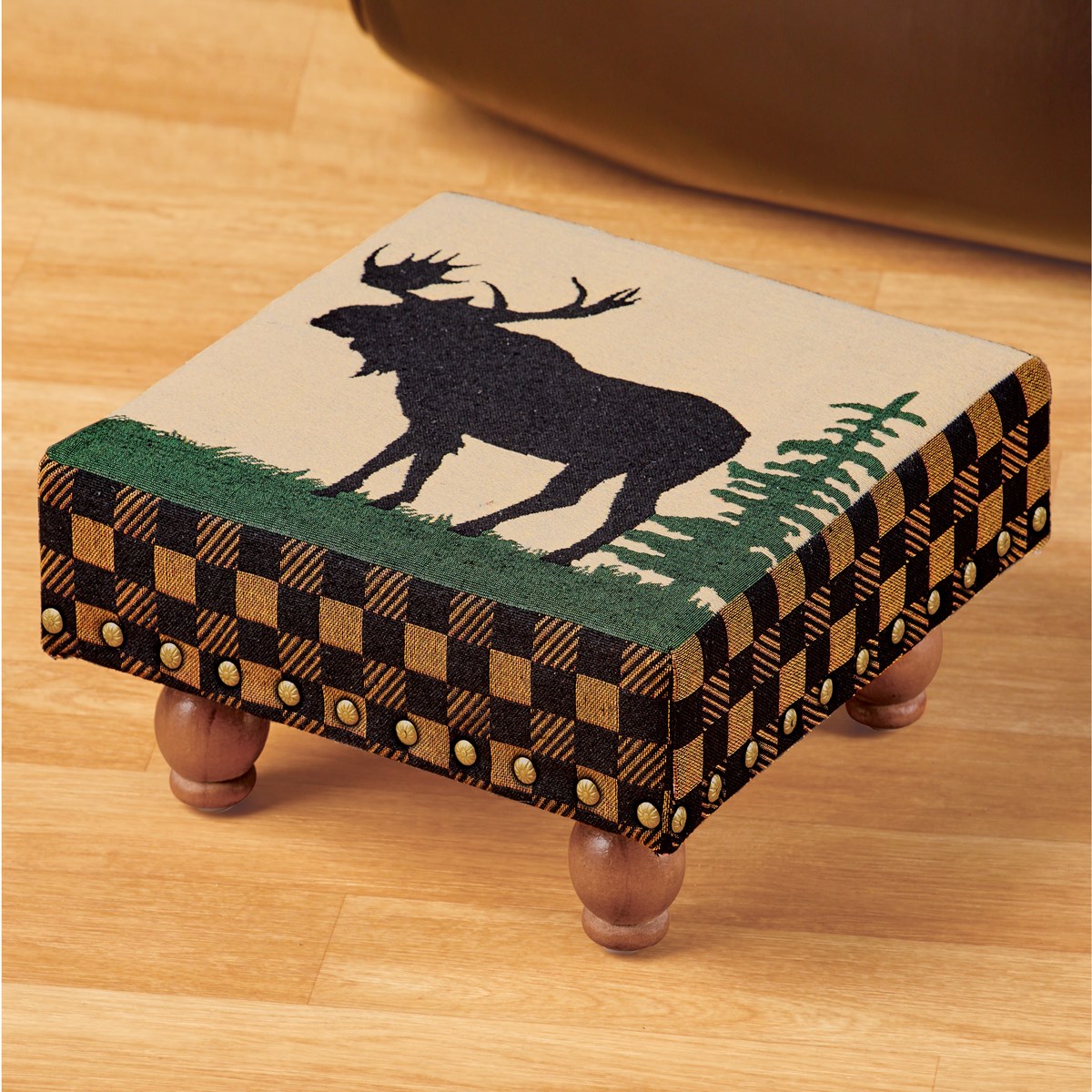Northwoods Moose Checkered Pattern Footstool | Collections Etc.