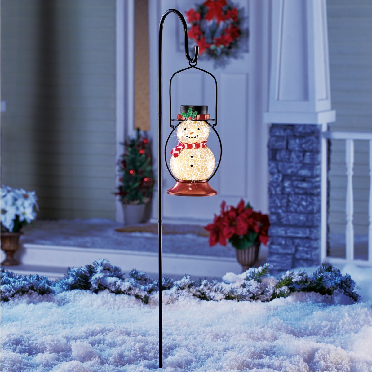 Solar Powered Snowman Mosaic Glass Lantern with Hook | Collections Etc.