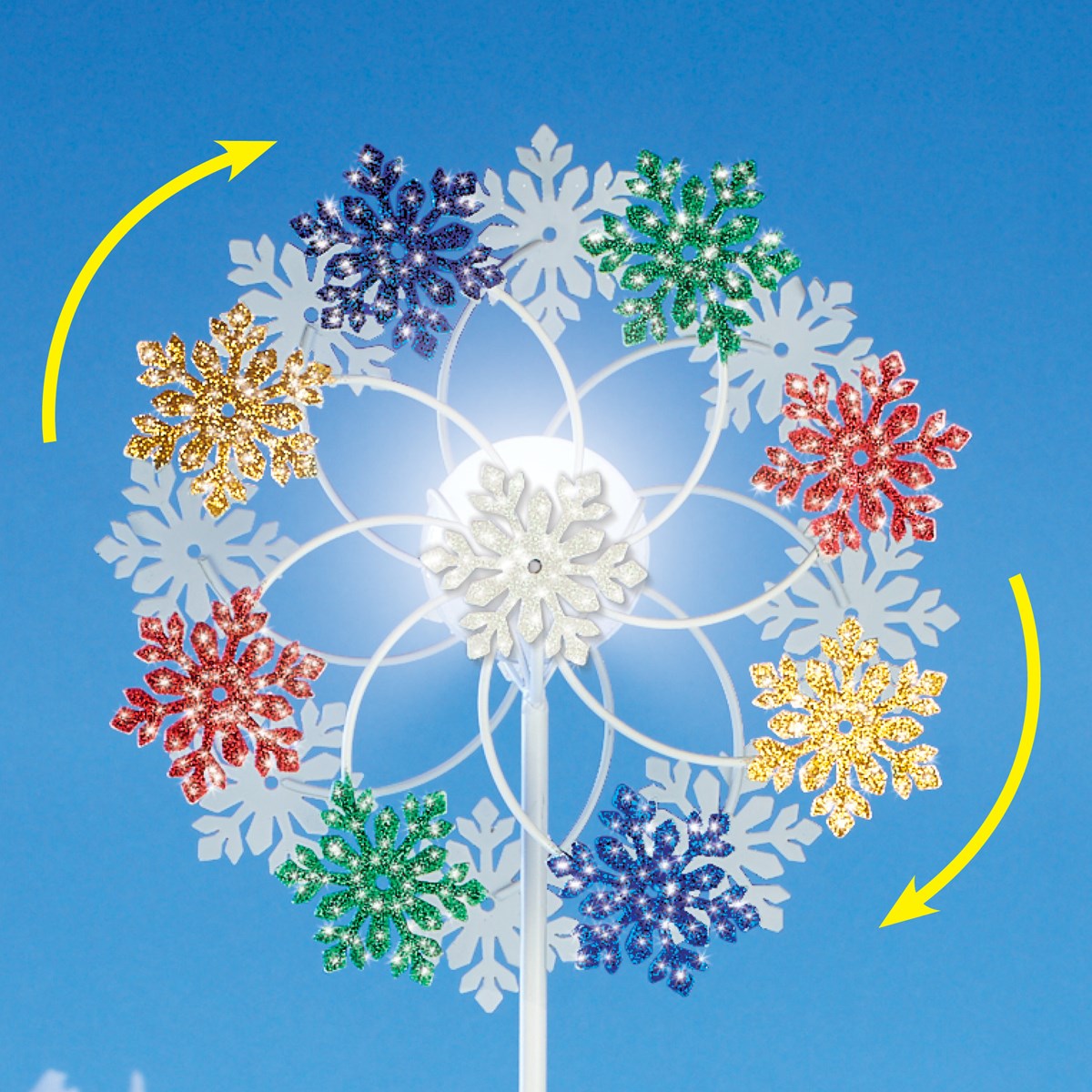 Solar Double Colorful Snowflake Yard Spinner | Collections Etc.