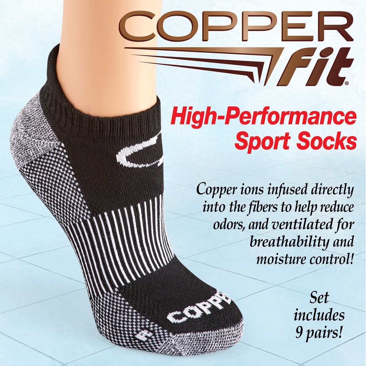 Copper Fit High-Performance Sport Socks - Set of 9 | Collections Etc.