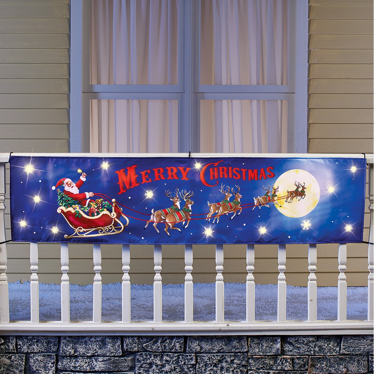Merry Christmas Santa Sleigh Lighted Banner | Collections Etc.