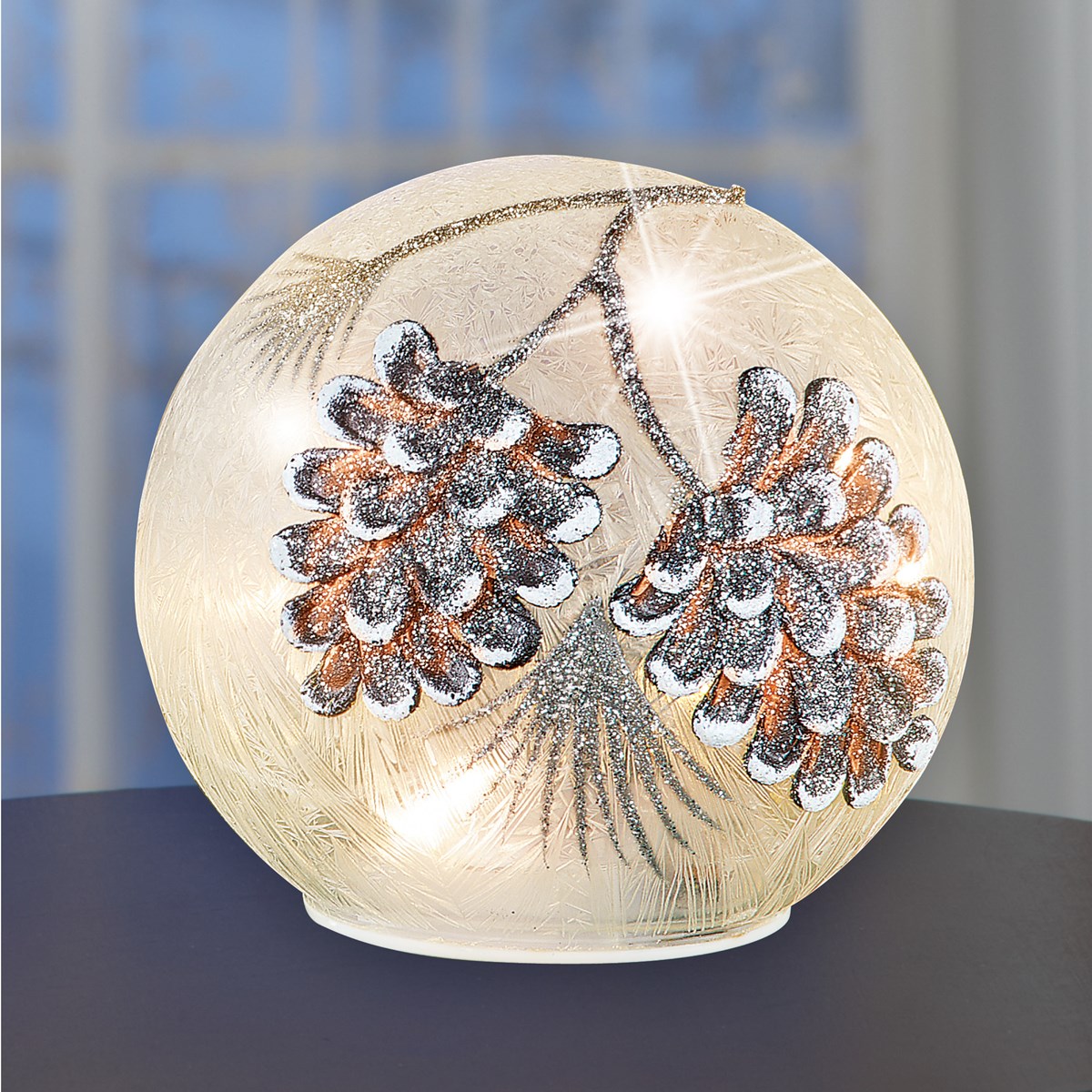 Frosted 3D Pinecone Lighted Glass Balls | Collections Etc.