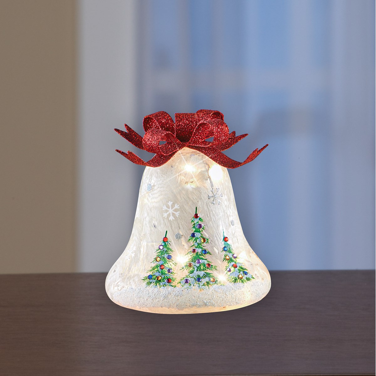 Lighted Holiday Tree Frosted Glass Decorative Bells | Collections Etc.