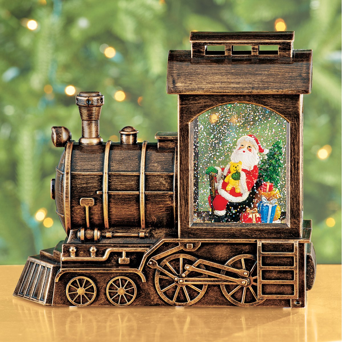 Lighted Santa Train Engine Snow Globe Decoration | Collections Etc.