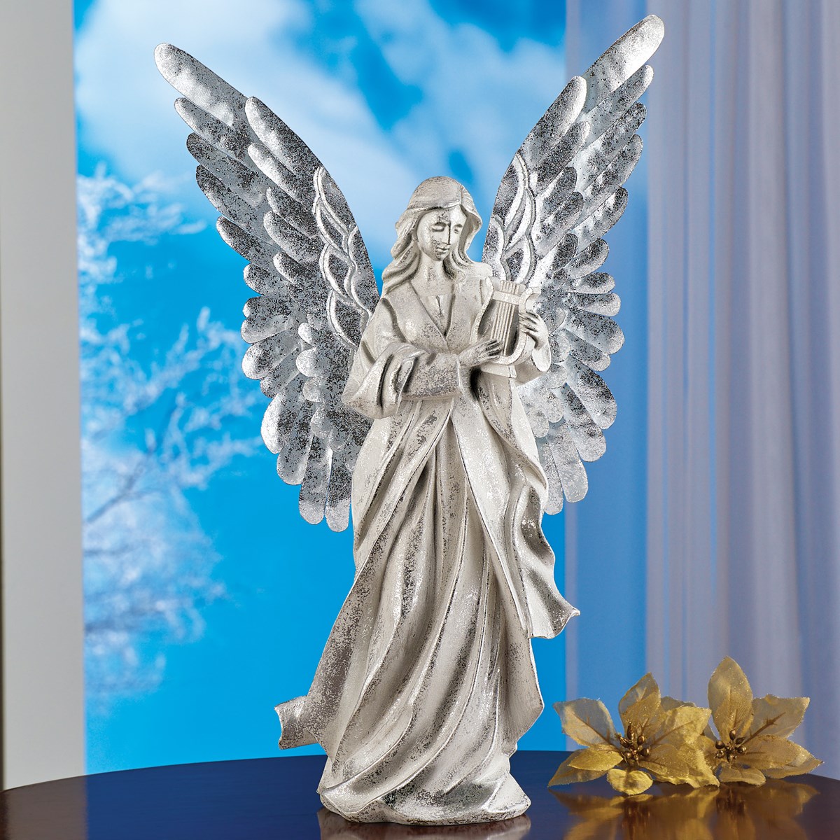 White Winter Metallic Angel Tabletop Statue | Collections Etc.