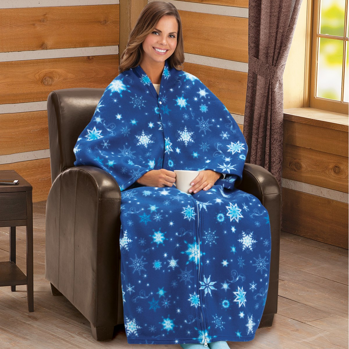 Snowflake Fleece Cuddle Wrap with Zipper | Collections Etc.