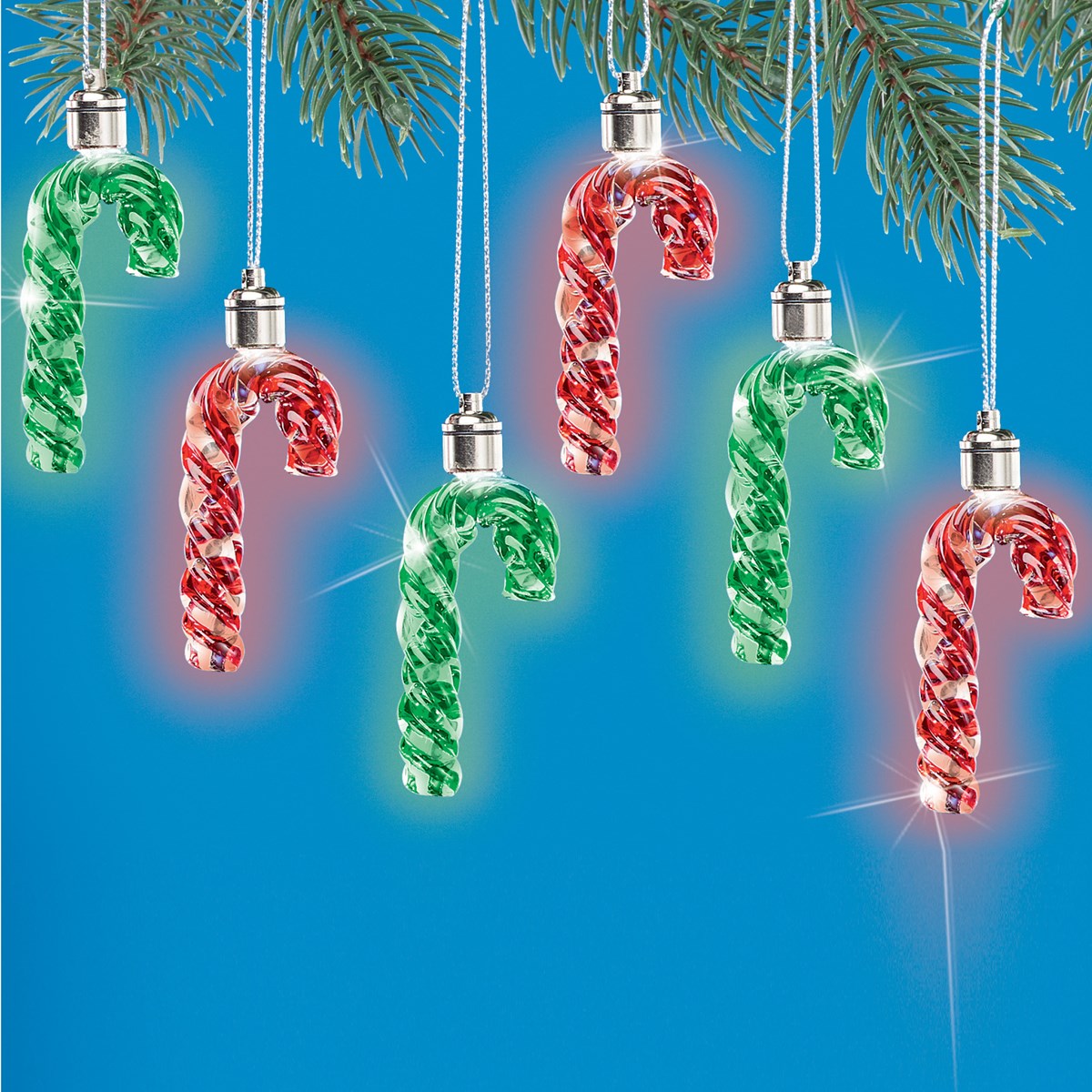 LED Candy Cane Ornaments - Set of 6 | Collections Etc.