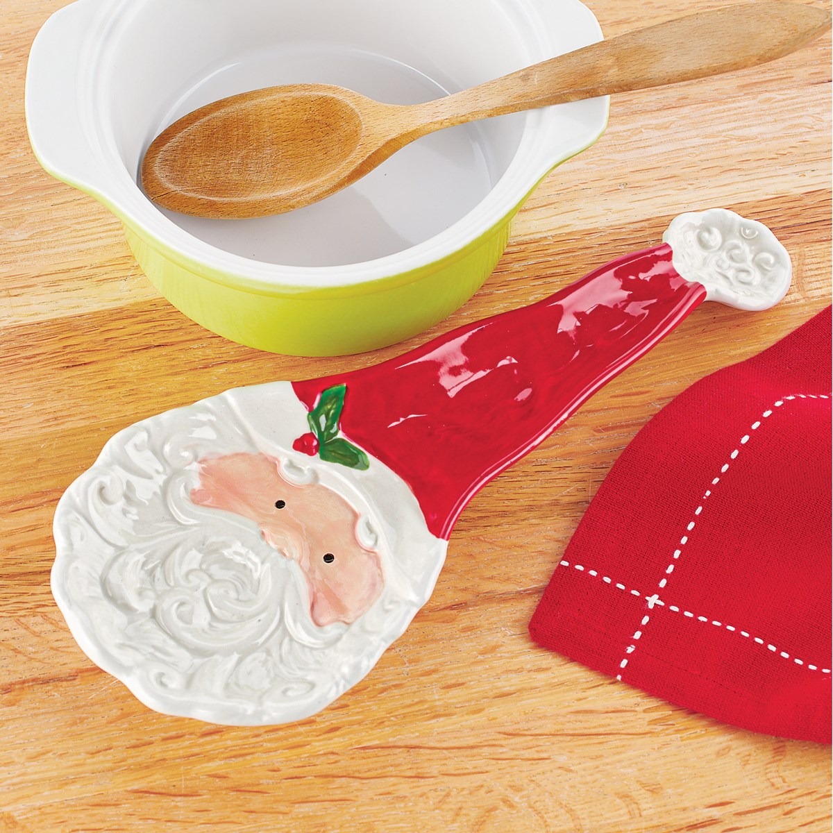 Cheerful Santa Claus Holiday Kitchen Spoon Rest | Collections Etc.
