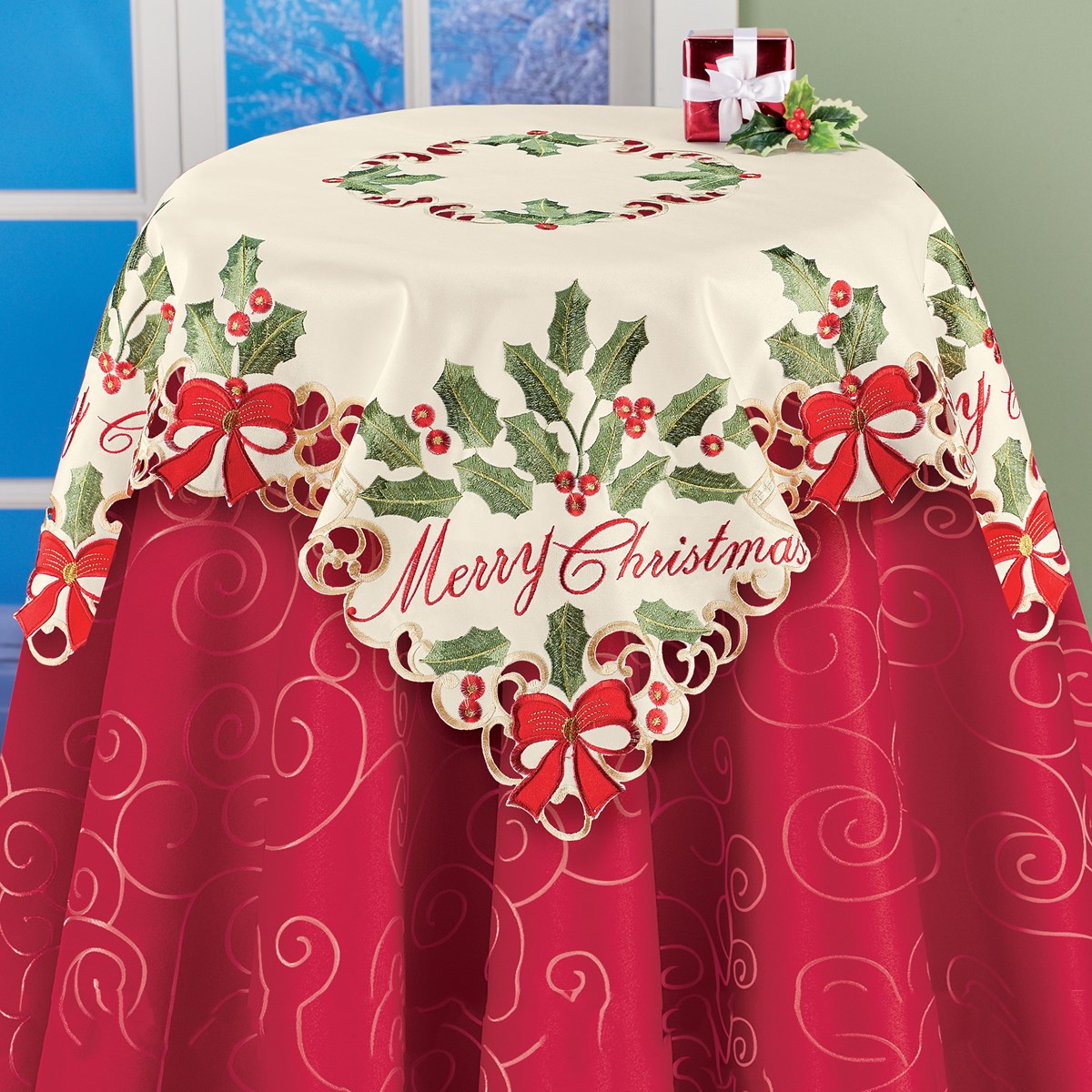 Merry Christmas Embroidered Table Linens | Collections Etc.