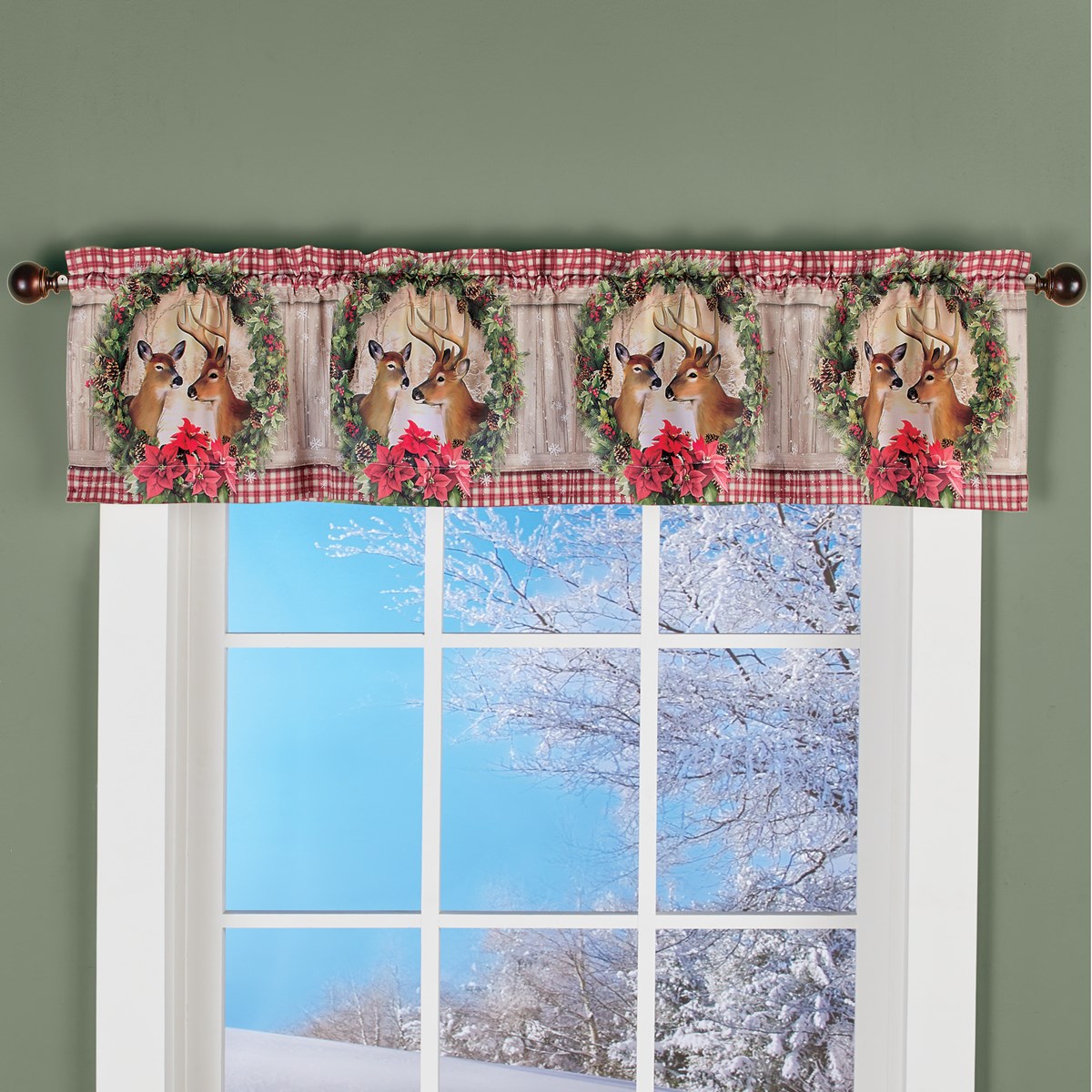 Holiday Barnwood Deer Scene Window Valance | Collections Etc.