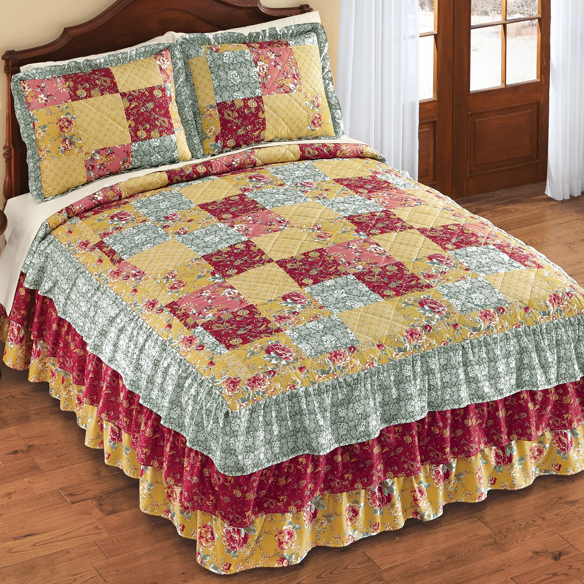 Classic Floral Patchwork Style Ruffled Bedspread | Collections Etc.