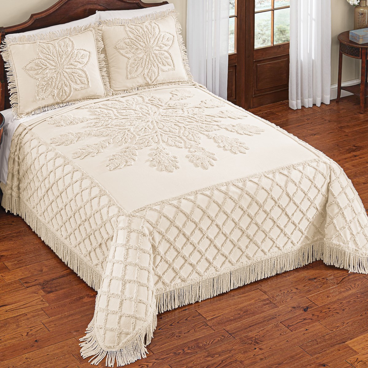 Snowflake Chenille Tufted Bedspread with Fringe | Collections Etc.