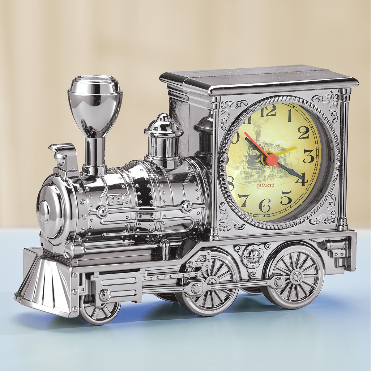 Retro Silver-Toned Train Desk Clock | Collections Etc.