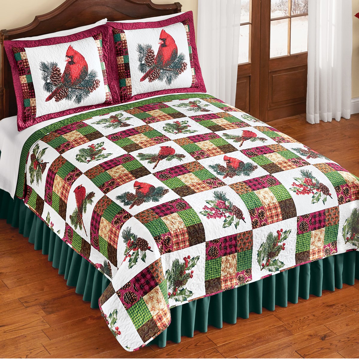 Reversible Cardinal Pinecone Patchwork Quilt | Collections Etc.