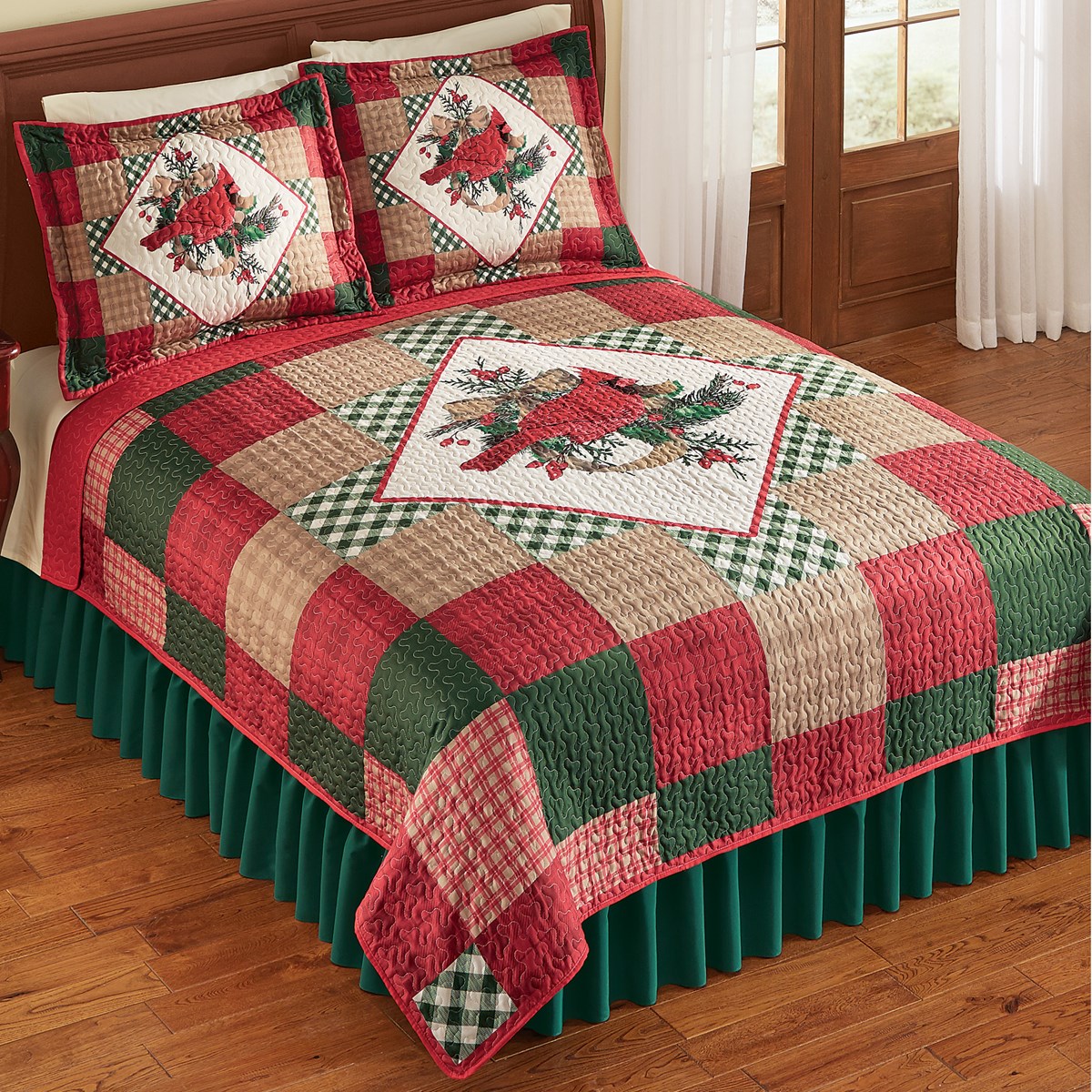 Cardinal Greenery Diamond Patchwork Quilt | Collections Etc.