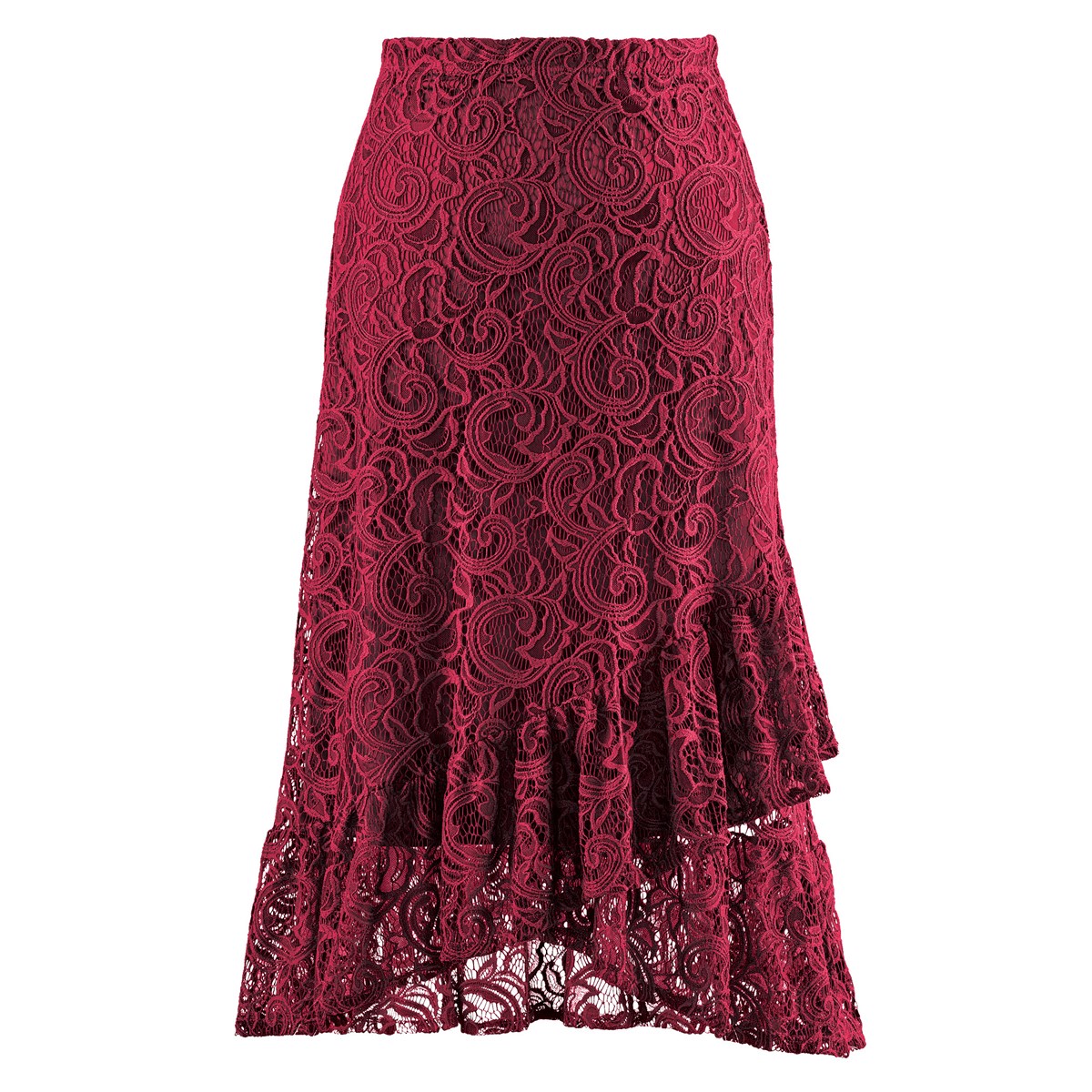 Lace Ruffle Hem Asymmetrical Layered Skirt | Collections Etc.