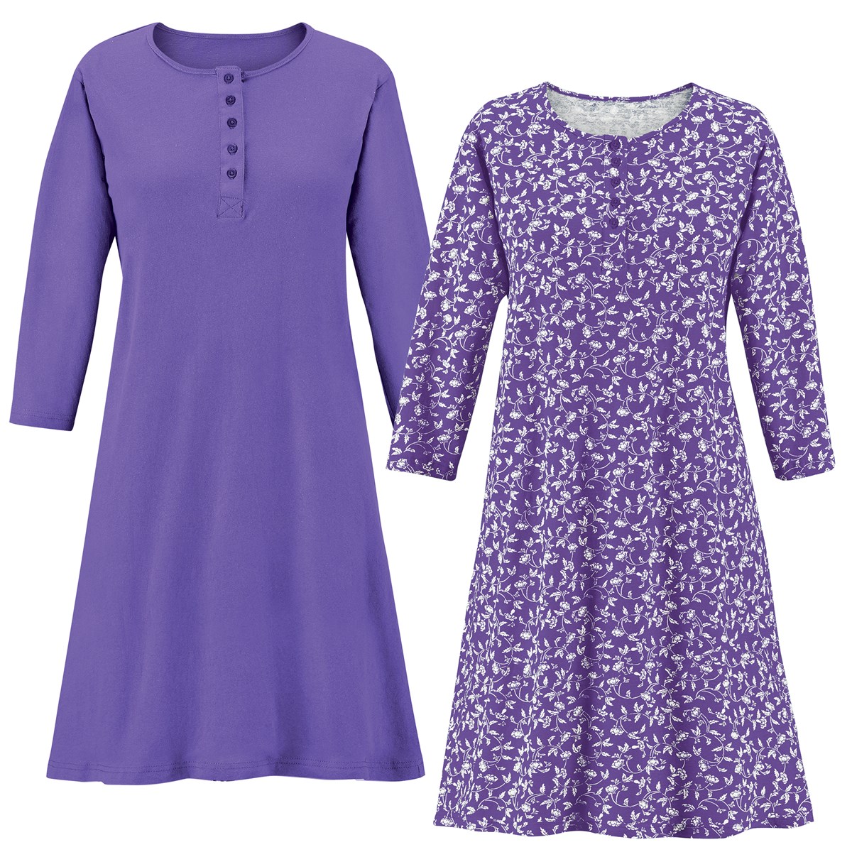 Button-Front Henley Nightgowns - Set of 2 | Collections Etc.