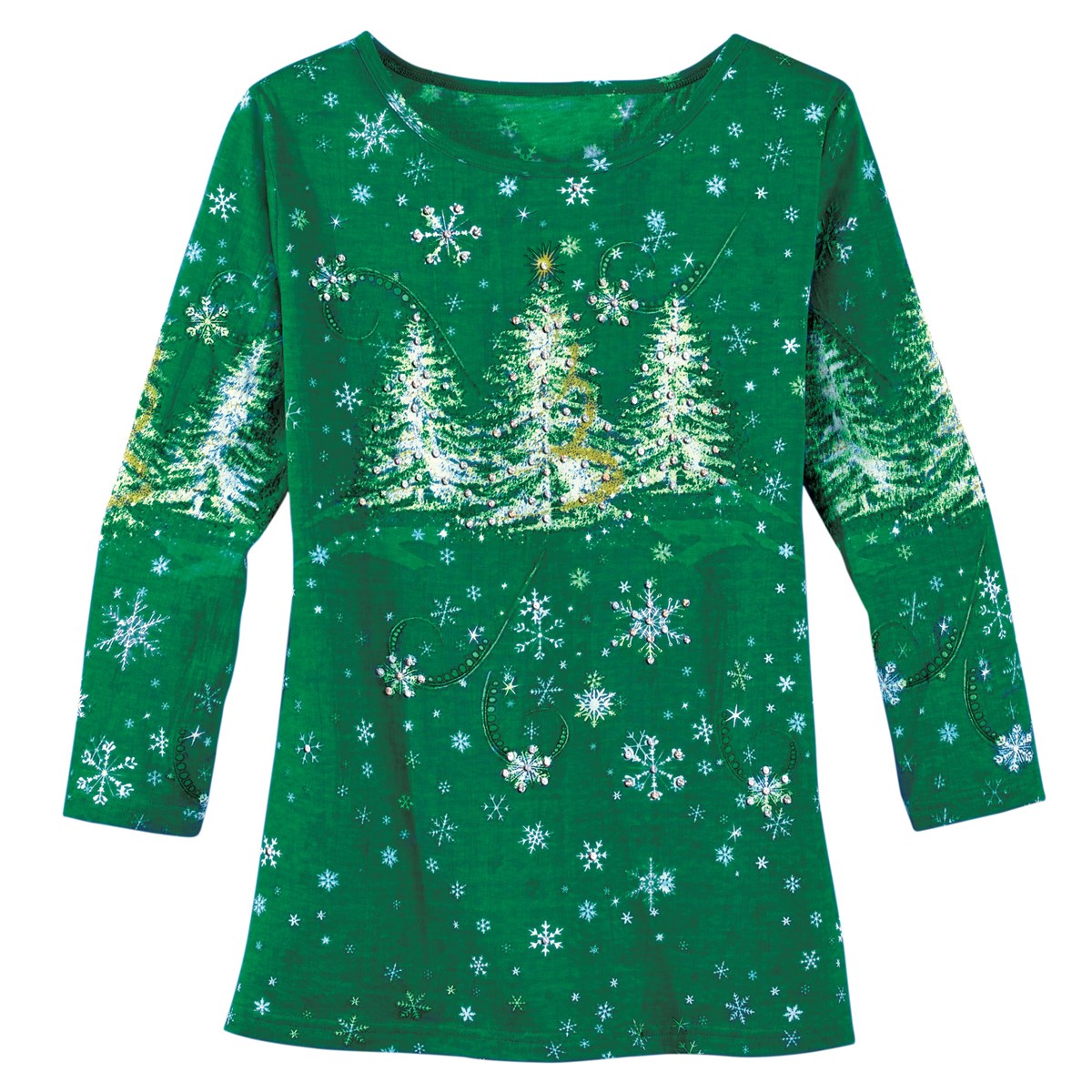 Sparkling Frosty Forest Snowflake Sequin Top | Collections Etc.