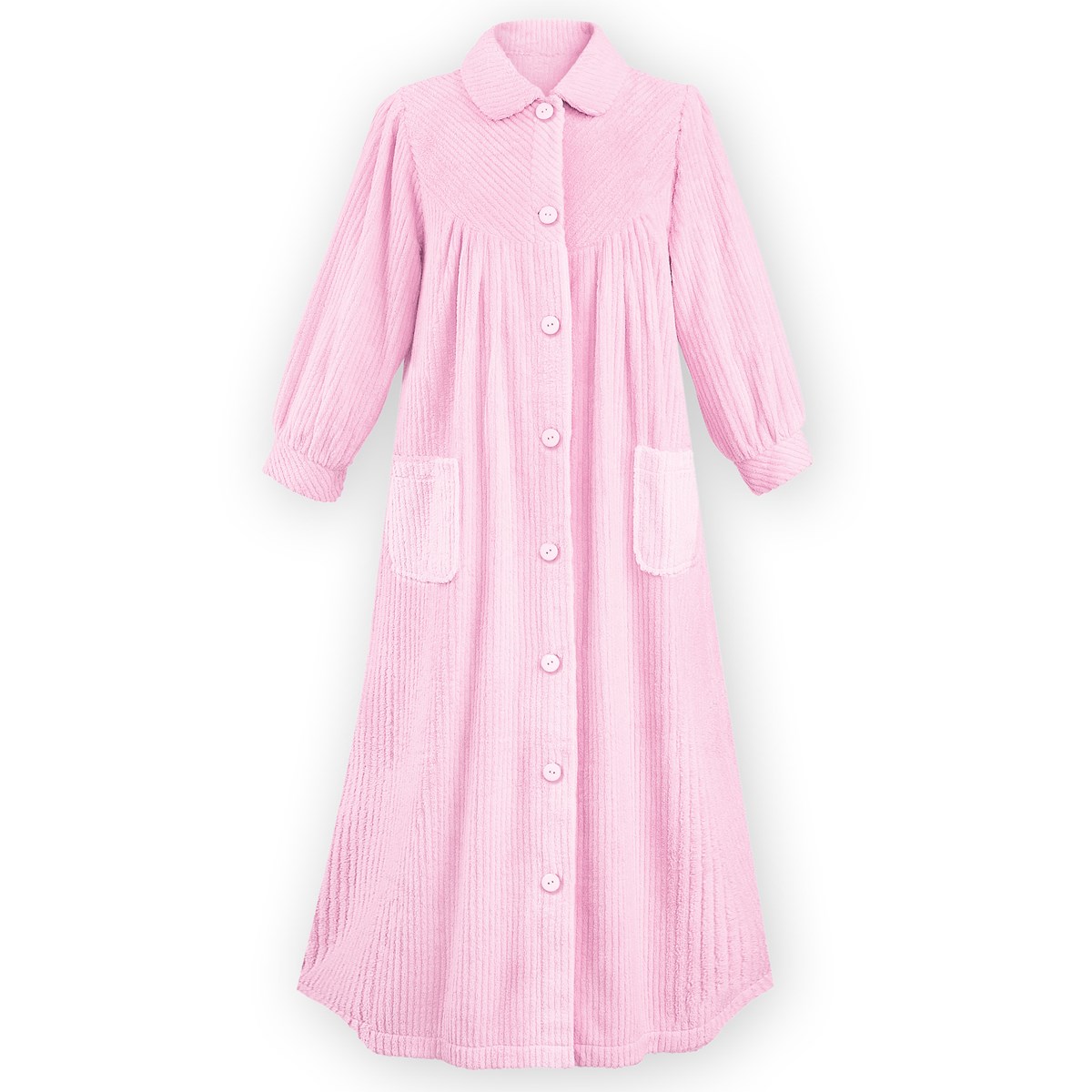 Cozy Button Front Long Robe with Front Pockets 50"L | Collections Etc.