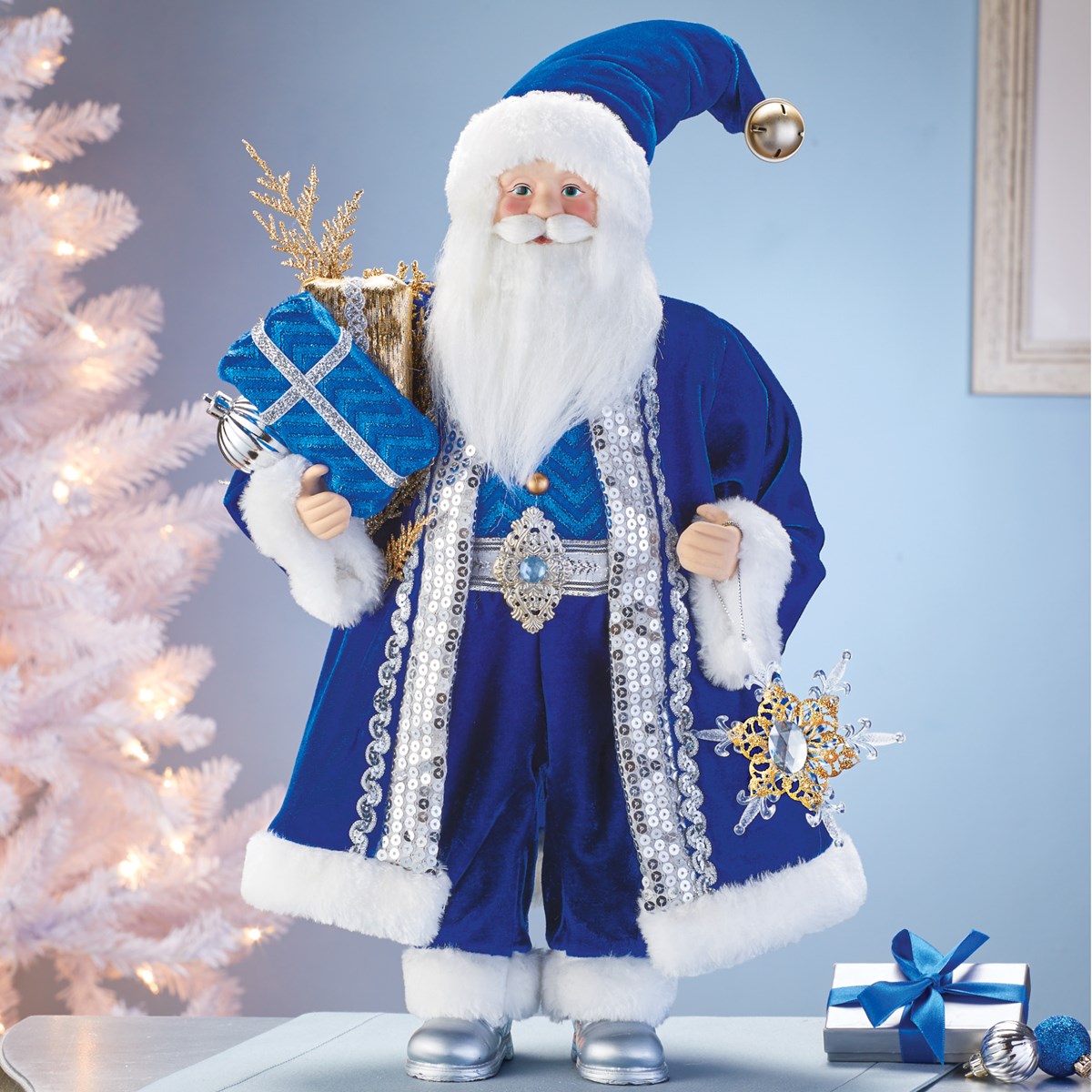 Festive Royal Blue Tabletop Santa Statue | Collections Etc.