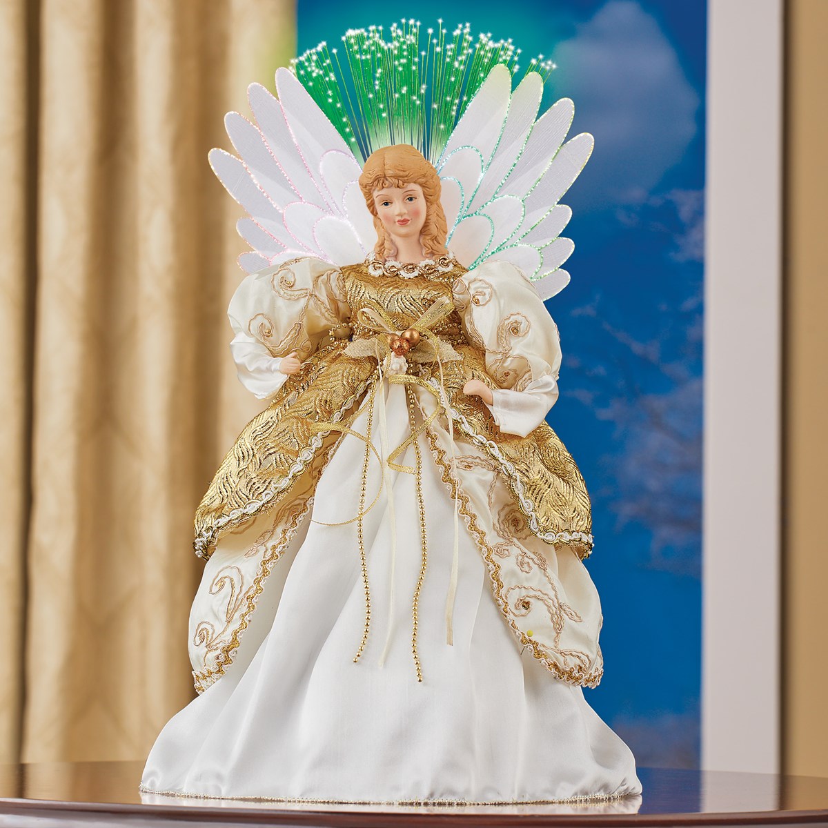 Gold Accented Fiber Optic Holiday Angel with Timer | Collections Etc.