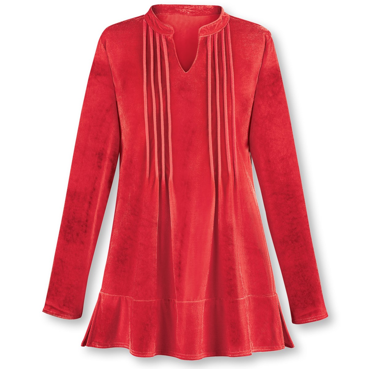 Pintuck Velvet Long Sleeve Tunic with V-Neckline | Collections Etc.