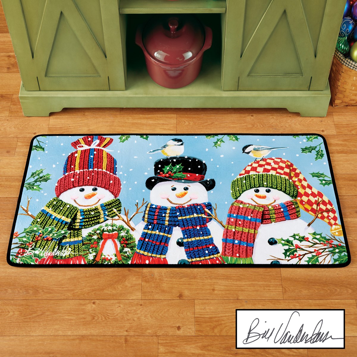 Snowman Trio Decorative Runner Rug with Rubber Back | Collections Etc.