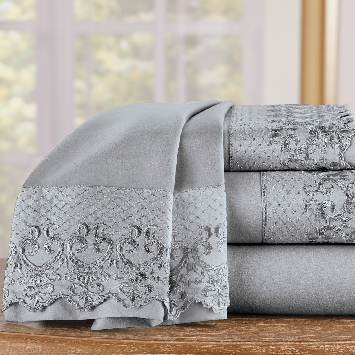 Embroidered Grand Lace Design Bed Sheet Set | Collections Etc.