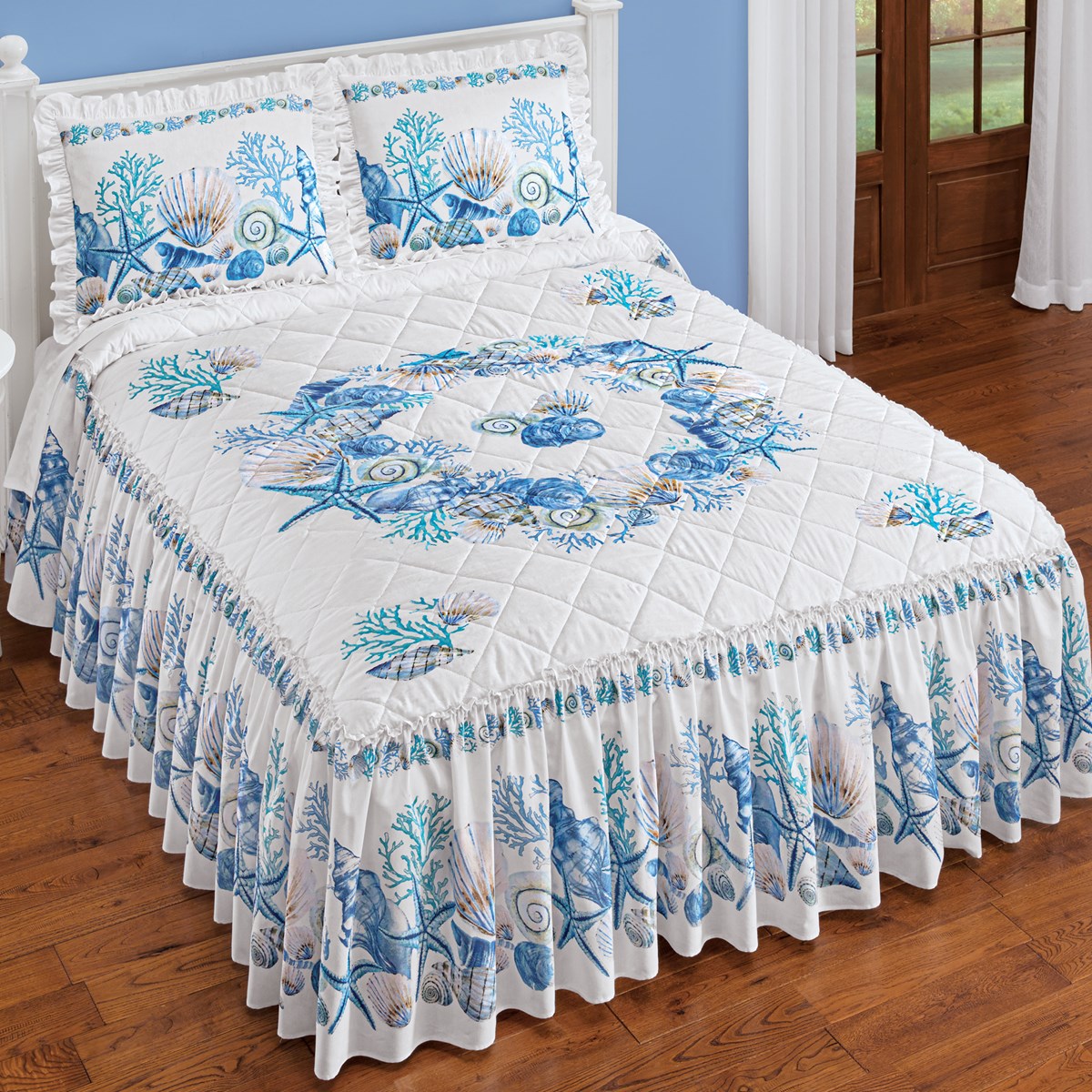Seaside Style Shells & Coral Wreath Bedspread | Collections Etc.