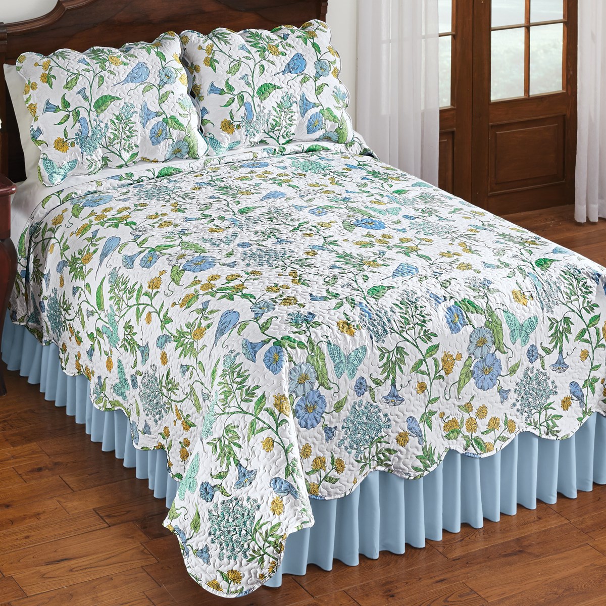 Garden-inspired Birds & Butterflies Blue Bell Quilt | Collections Etc.