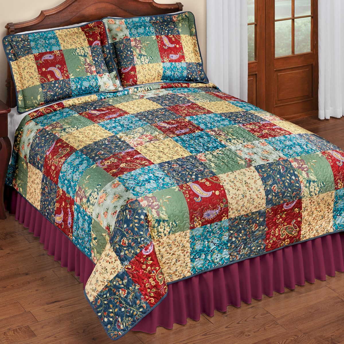 Floral Paisley Patchwork Style Colorblock Quilt | Collections Etc.