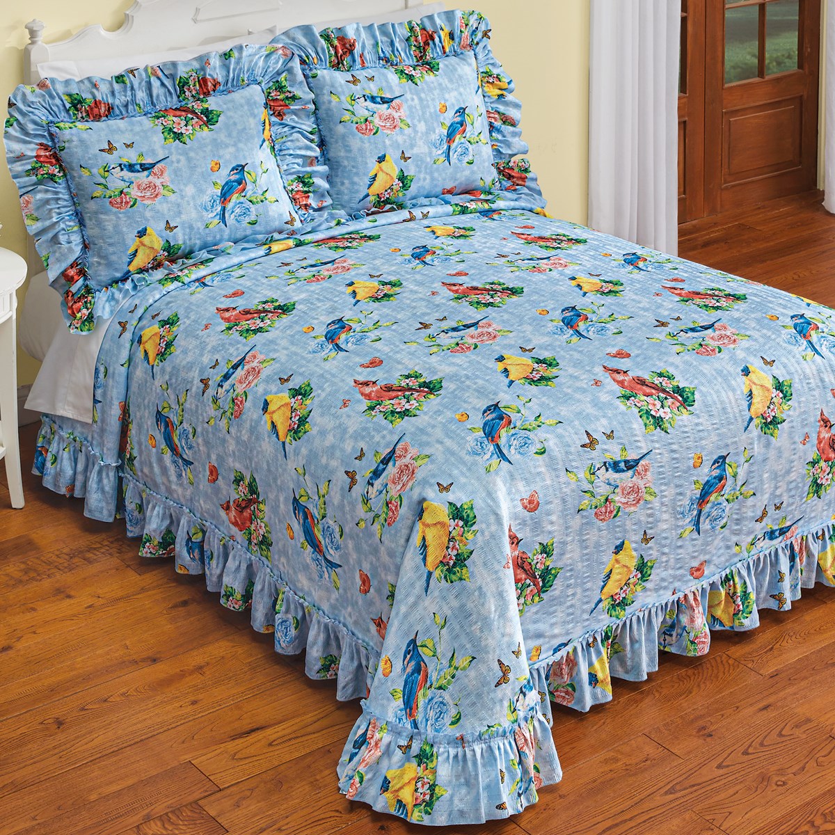 Beautiful Birds Sanctuary Plisse Bedspread | Collections Etc.