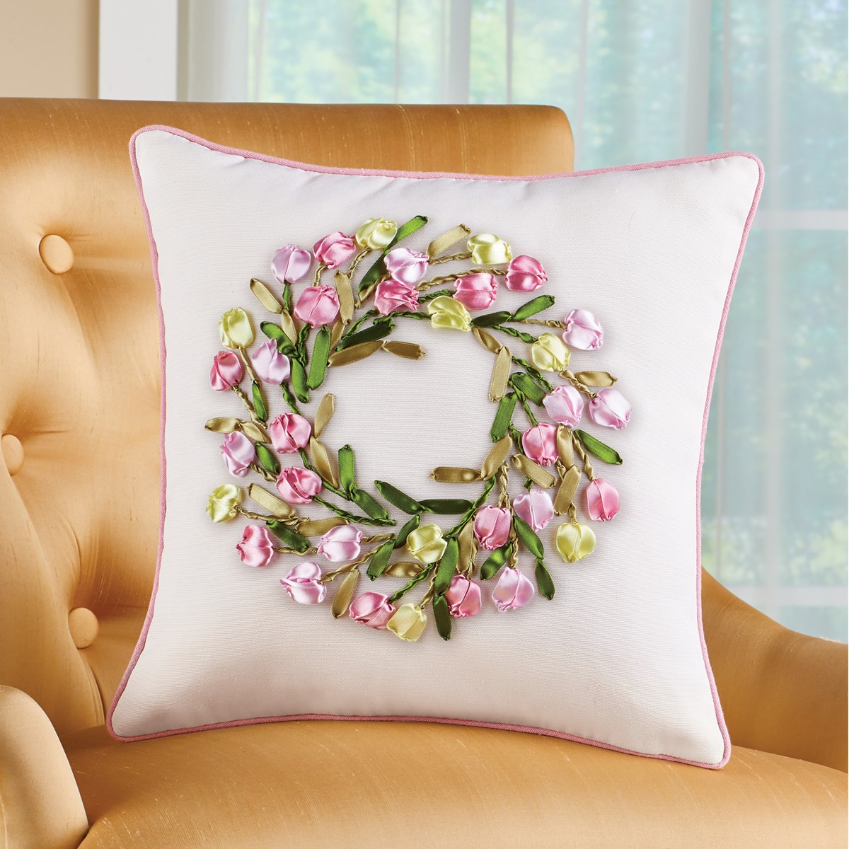 Spring Floral Wreath Accent Throw Pillow | Collections Etc.