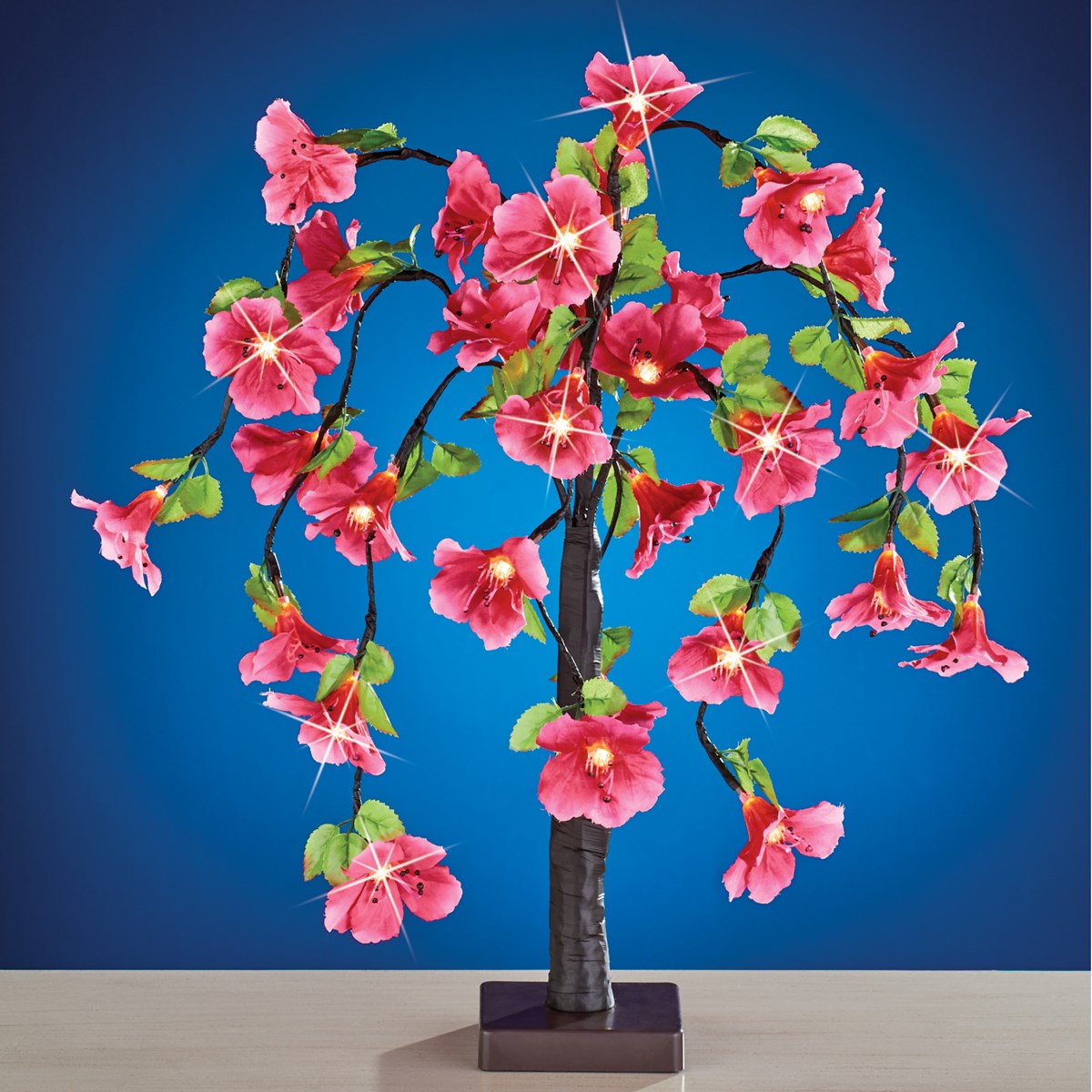 Lighted Cascading Pink Azalea Blossoms Tabletop Tree | Collections Etc.