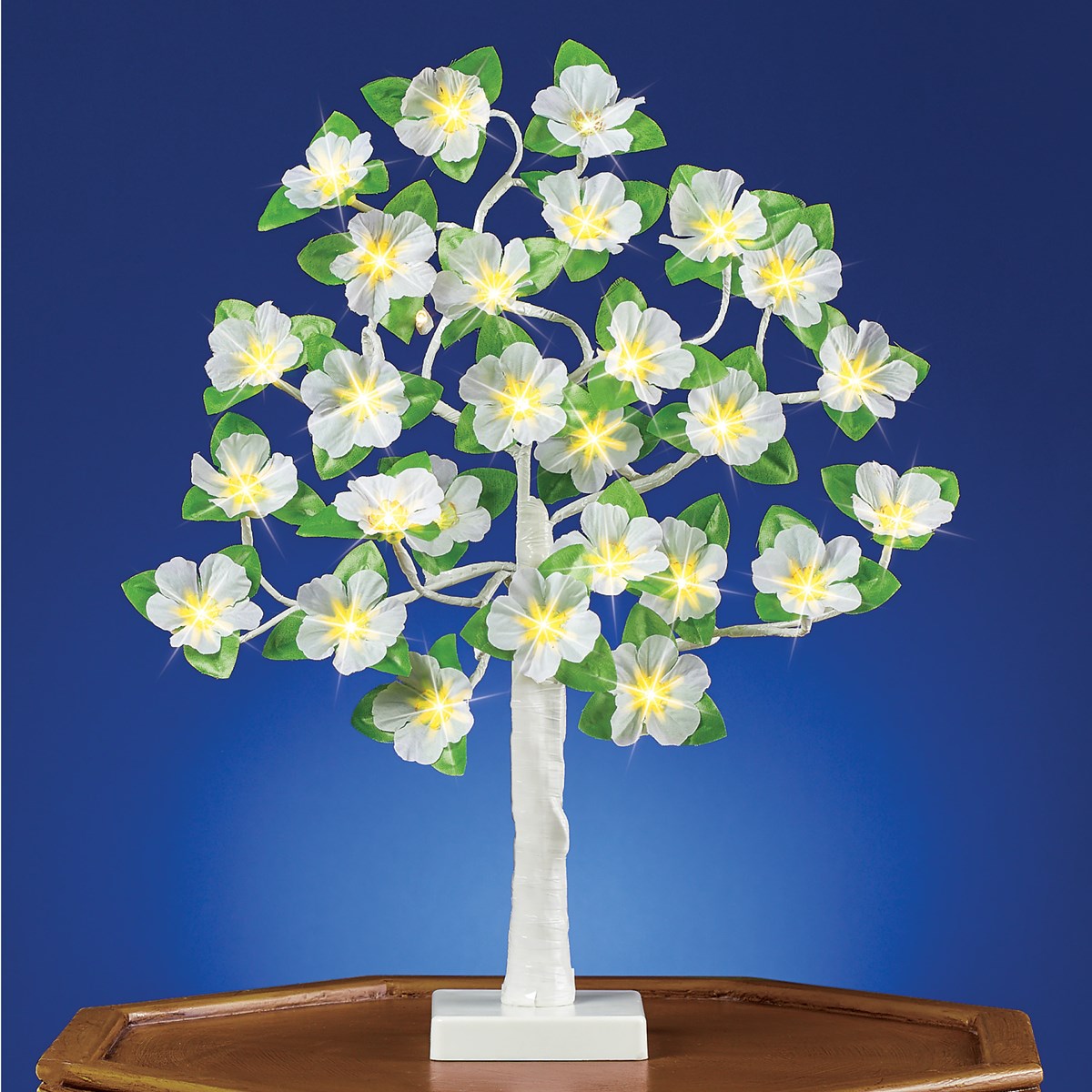 Lighted White Floral Tabletop Tree Collections Etc