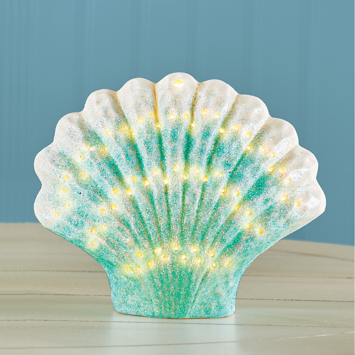 LED Lighted Sparkling Porcelain Blue Finish Shells | Collections Etc.