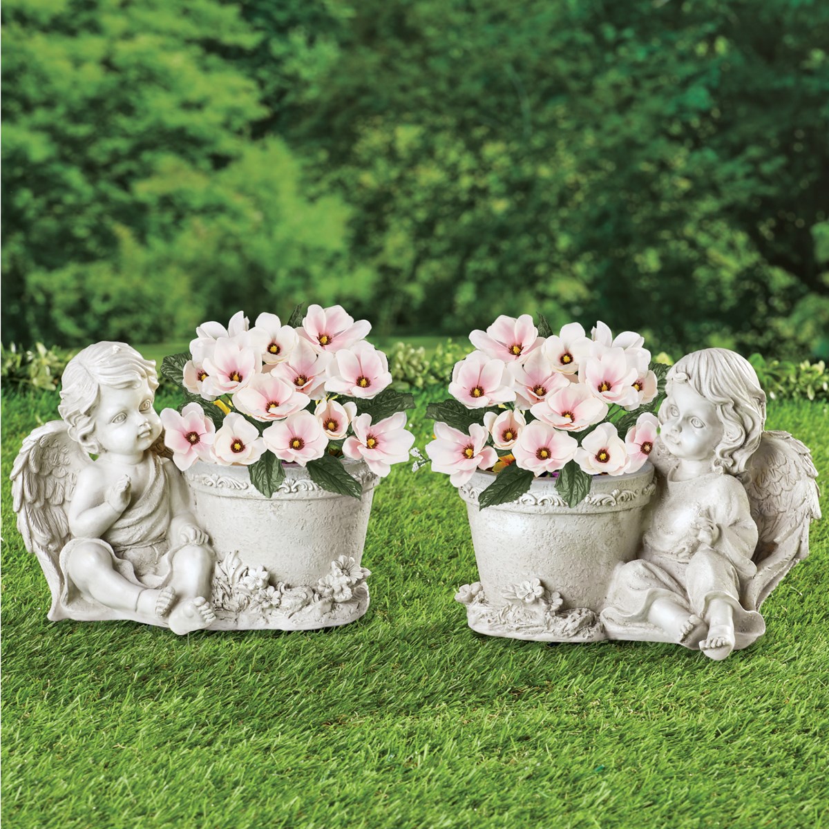 Antique Stone Finish Sweet Angel Planter | Collections Etc.