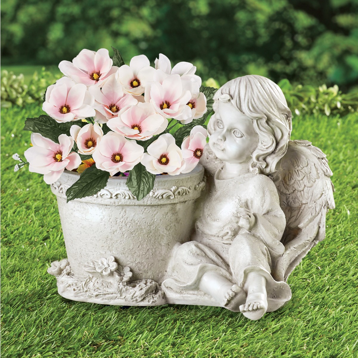 Antique Stone Finish Sweet Angel Planter | Collections Etc.