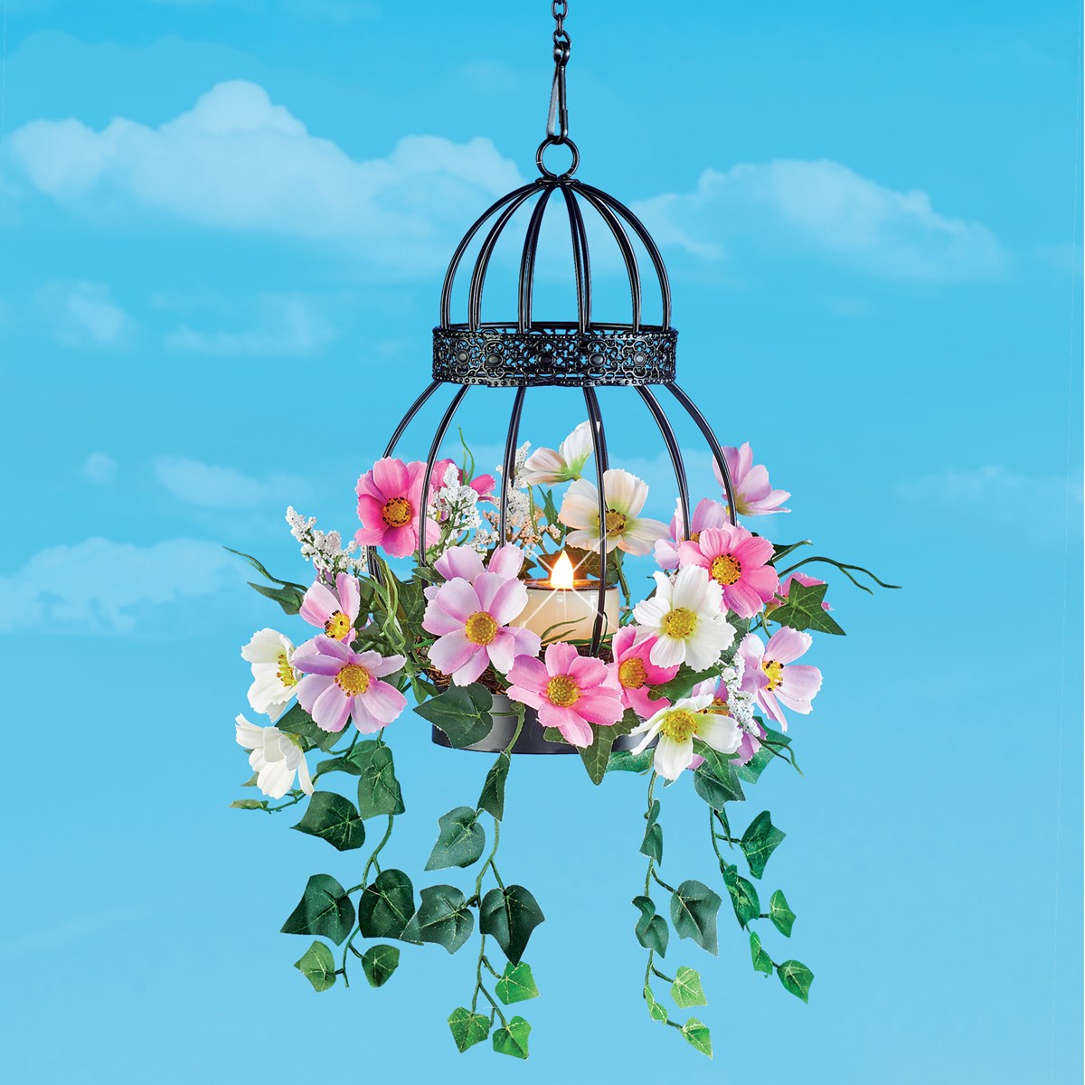 Solar Powered Flameless Candle & Artificial Flowers Dangler ...