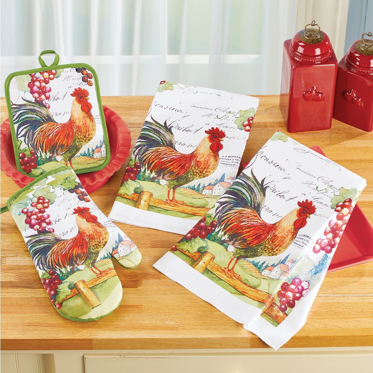French Country Rooster Kitchen Set - Set of 4 | Collections Etc.