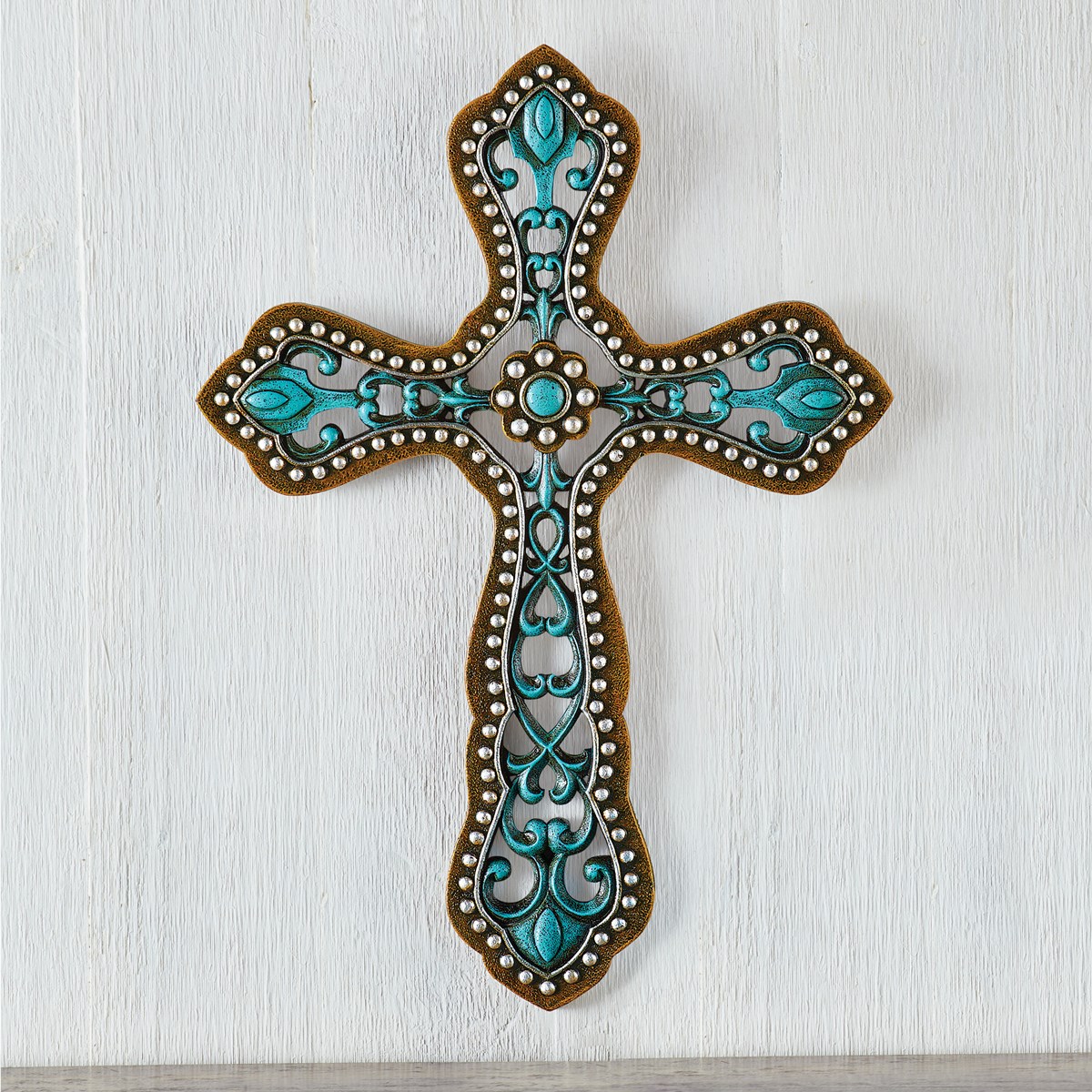 Silver & Turquoise Design Country Wall Cross | Collections Etc.