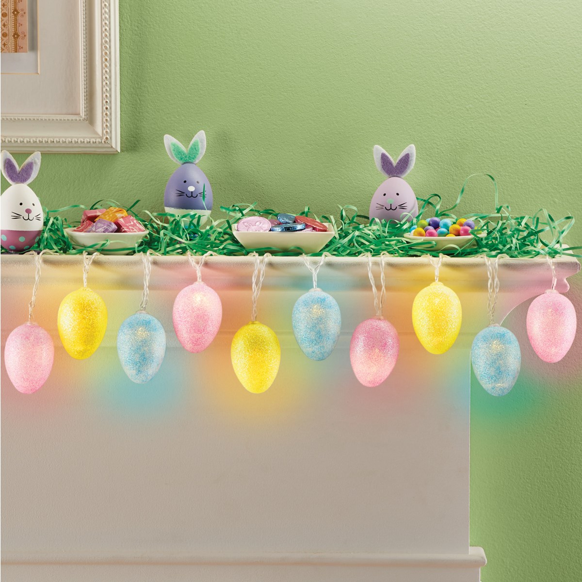 LED Lighted Glittery Egg String Lights | Collections Etc.