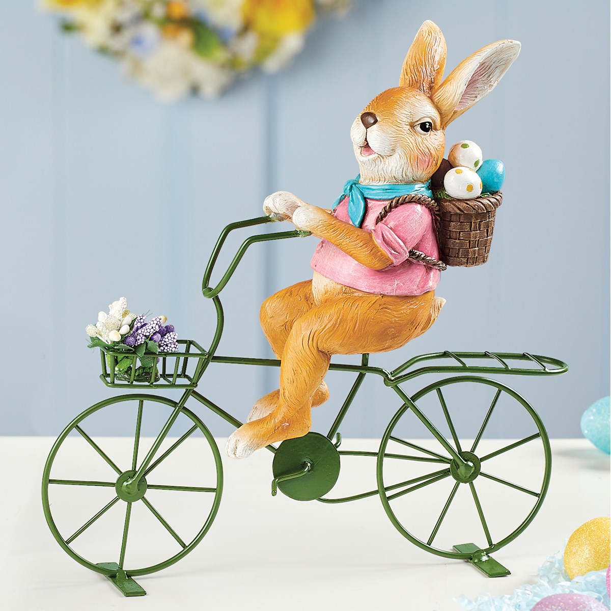 Adorable Tabletop Easter Bunny on Bicycle Figurine | Collections Etc.