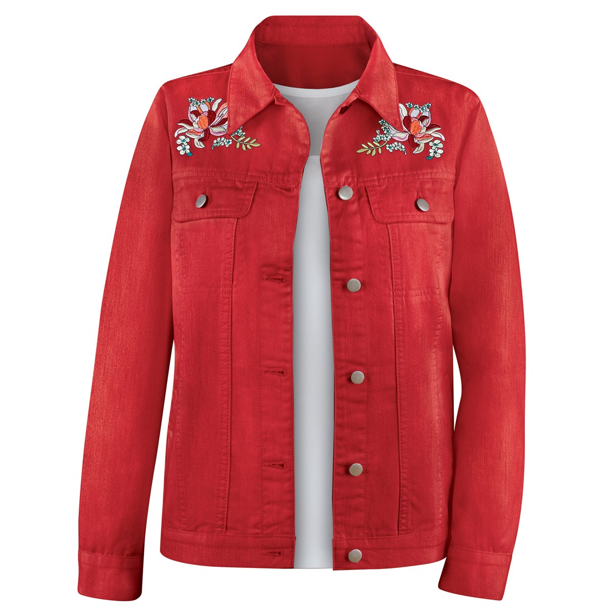 Stylish Denim Jacket with Floral Embroidery | Collections Etc.