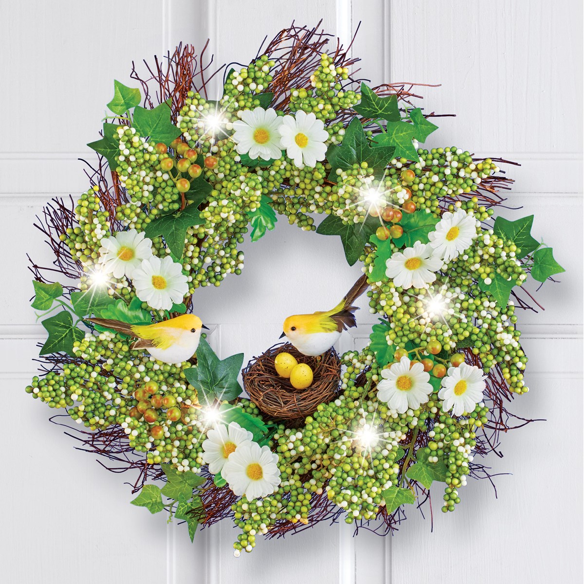 Lighted Daisy & Berries Spring Floral Wreath | Collections Etc.
