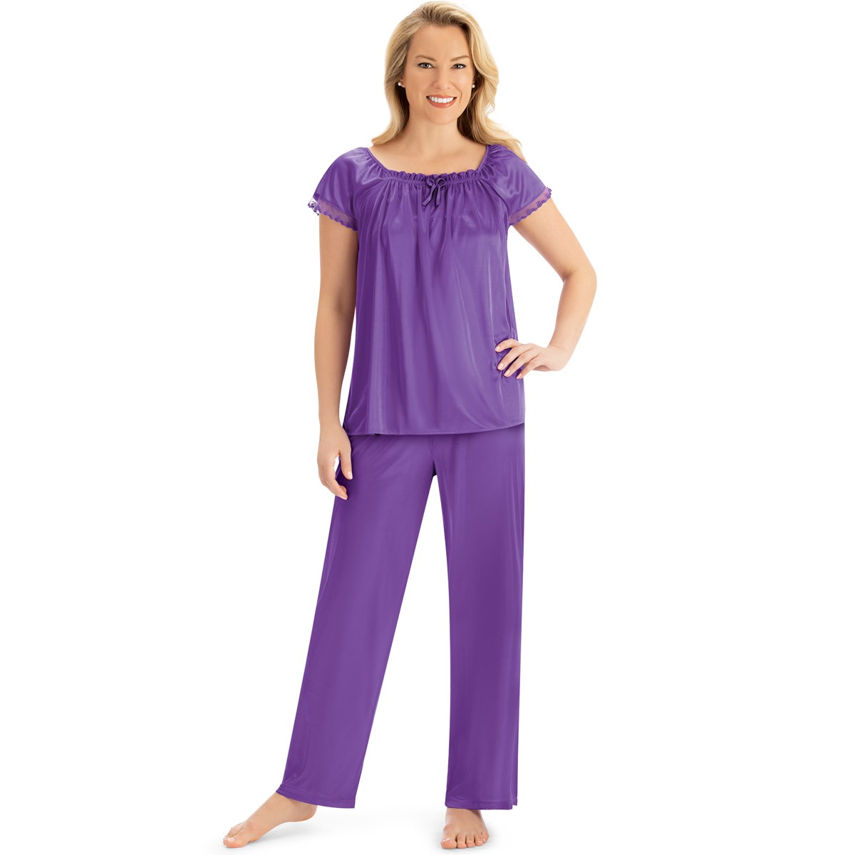 Soft & Silky Lace Trim Pajamas, 2 Piece Set | Collections Etc.