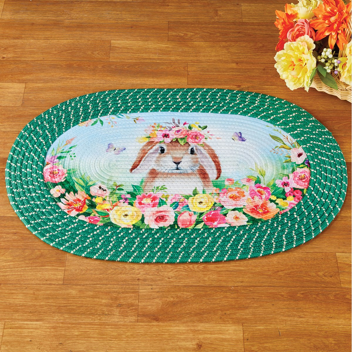 Bunny In Garden Braided Rug | Collections Etc.