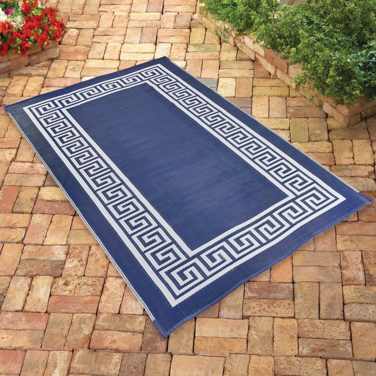 Decorative Greek Border Design Outdoor Patio Area Rug | Collections Etc.